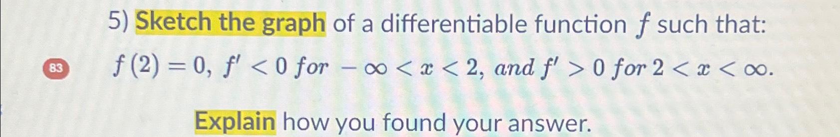 Solved Sketch the graph of a differentiable function f ﻿such | Chegg.com
