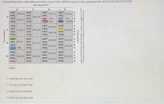 Solved Using the genetic code table provided, convert this | Chegg.com