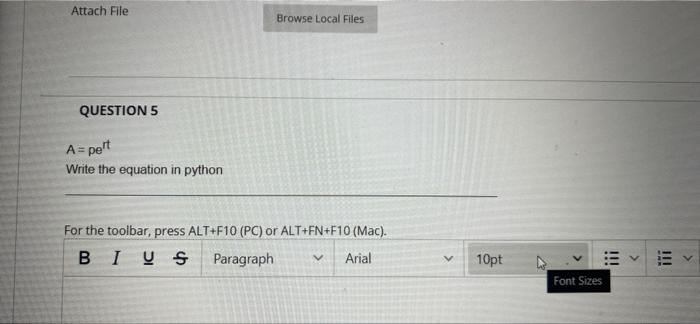Solved Attach File Browse Local Files QUESTION 5 A=pert | Chegg.com