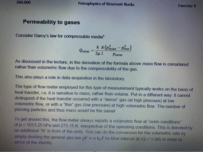 Solved 260.009 Petrophysics of Reservoir Rocks Exercise 4 | Chegg.com