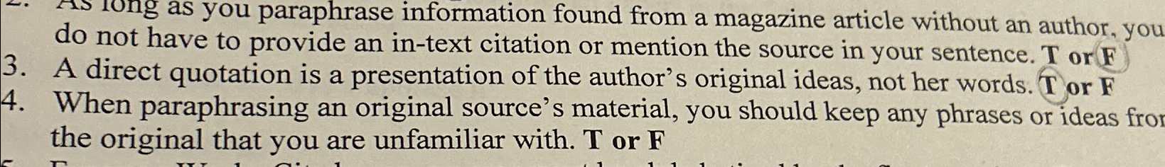 Solved 4. ﻿When paraphrasing an original source's material, | Chegg.com