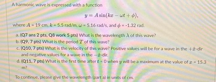 Solved A harmonic wave is expressed with a function | Chegg.com