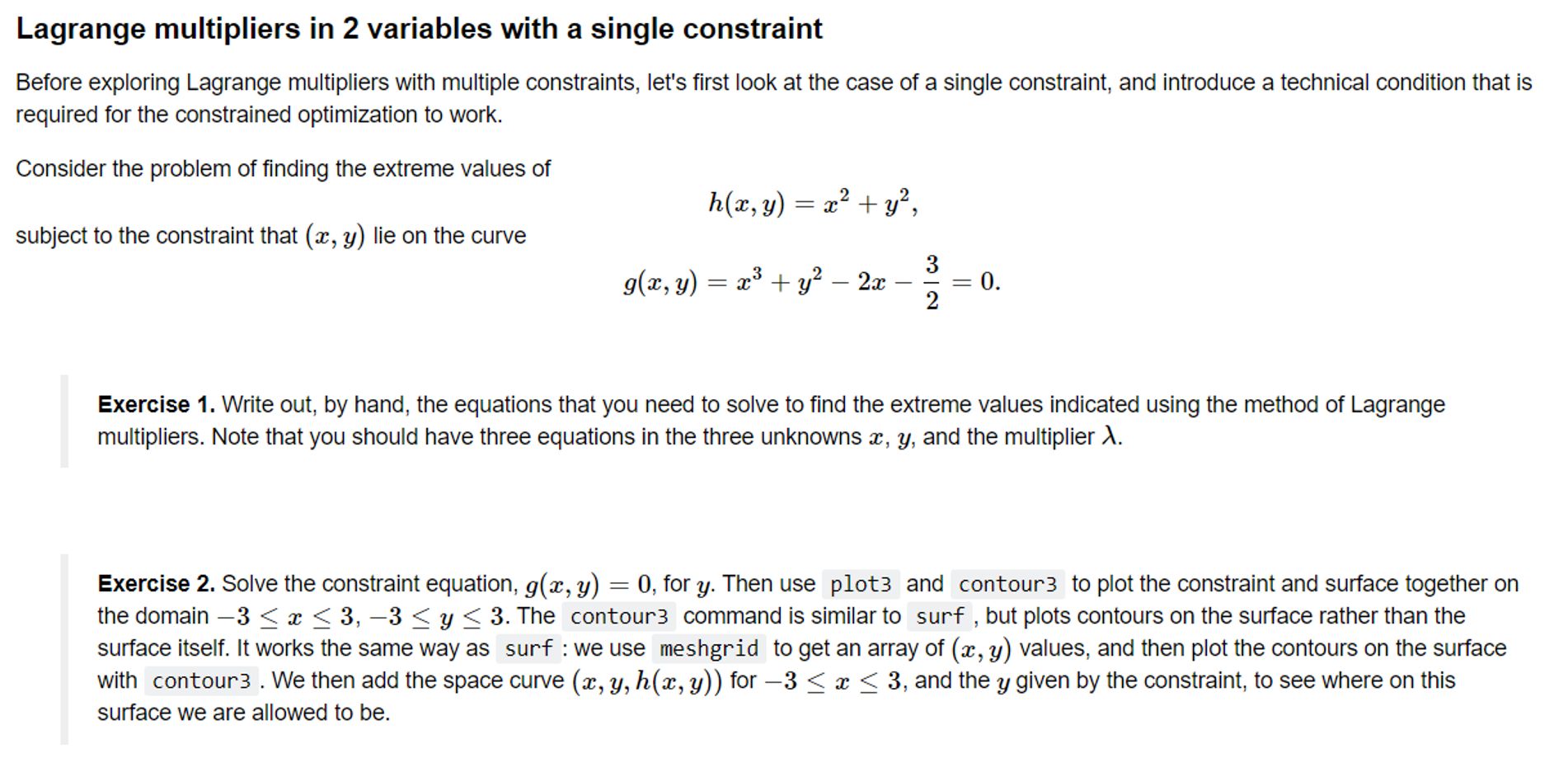 Solved Lagrange multipliers in 2 ﻿variables with a single | Chegg.com