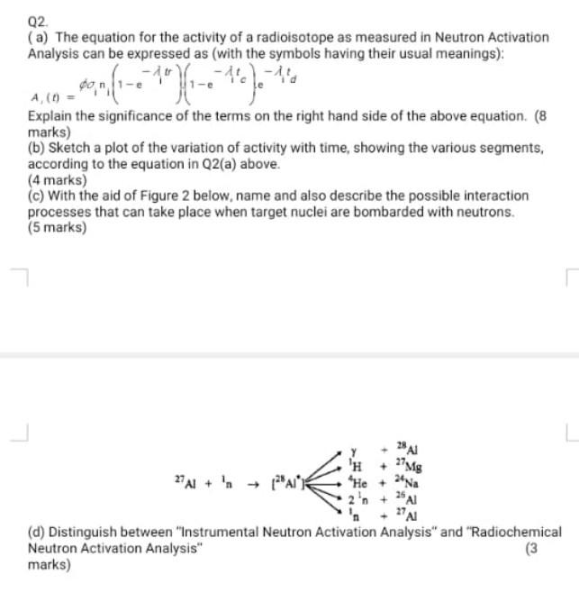 Solved Q2. (a) The equation for the activity of a | Chegg.com