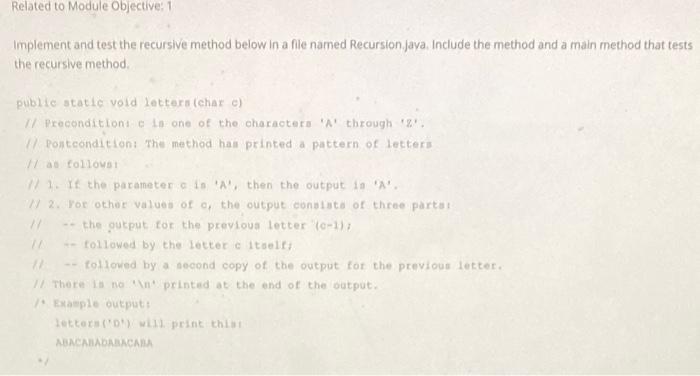 Solved implement and test the recursive method below in a | Chegg.com