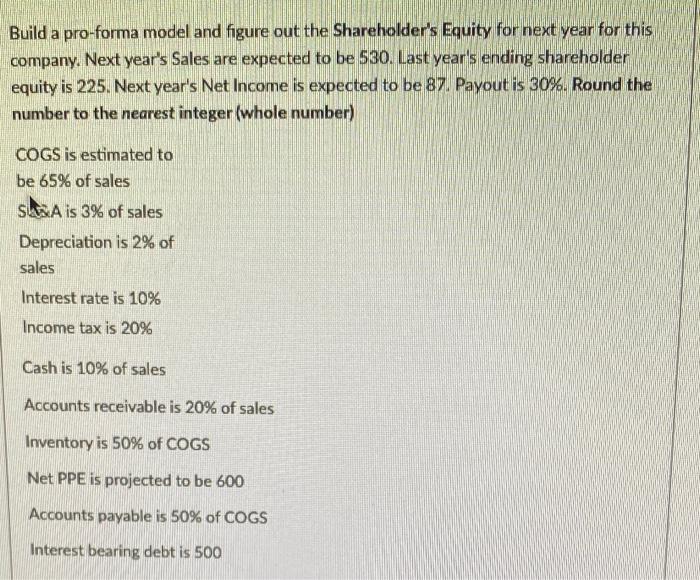 Solved Build a pro-forma model and figure out the | Chegg.com