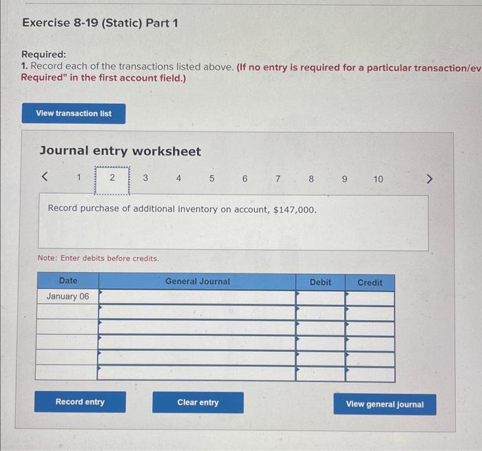 Solved Required information Exercise 8-19 (Static) Complete | Chegg.com