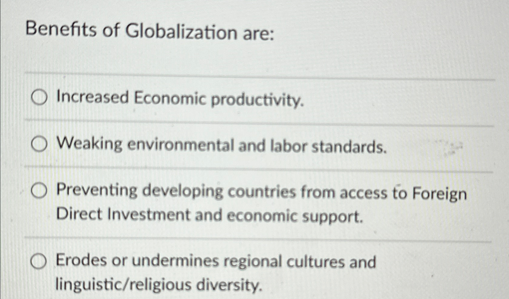 Solved Benefits of Globalization are:Increased Economic | Chegg.com
