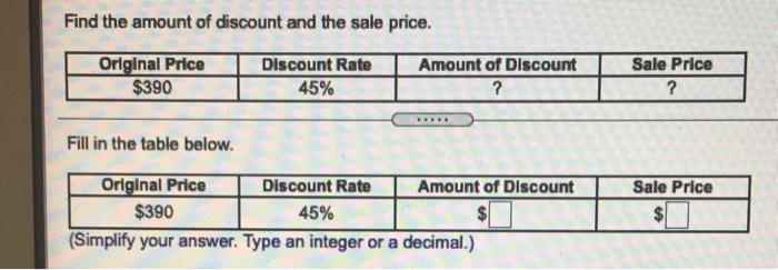 Solved Find the amount of discount and the sale price. | Chegg.com