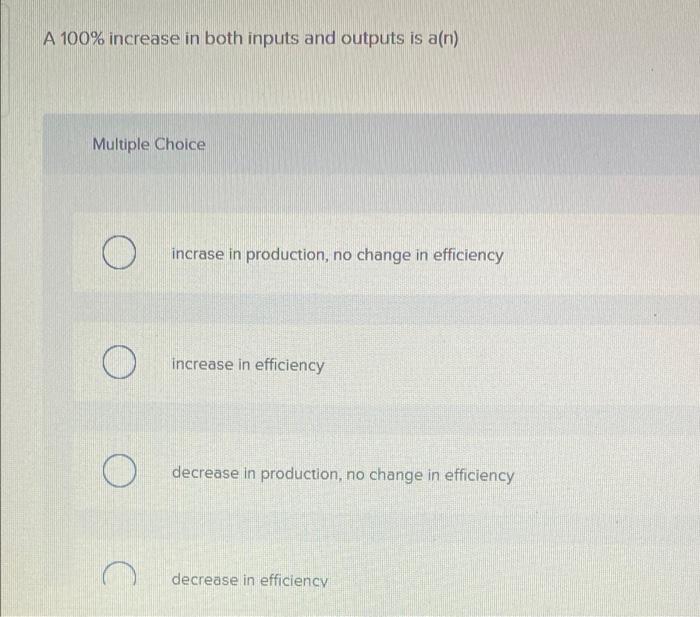 Solved A 100% increase in both inputs and outputs is a(n) | Chegg.com