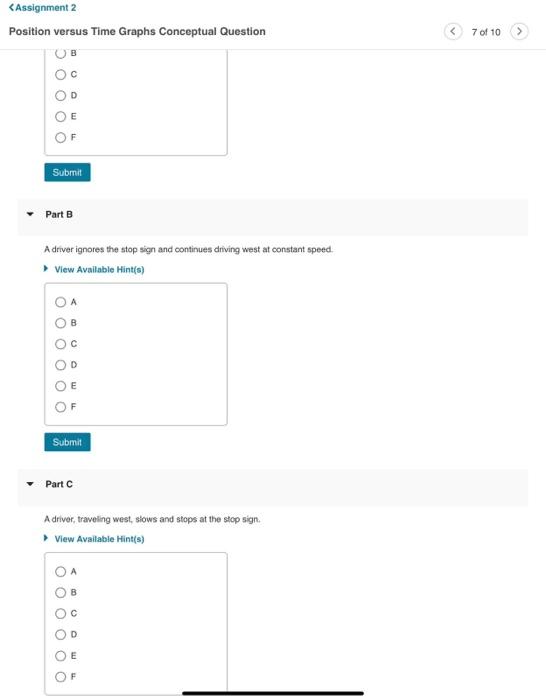 Solved Position versus Time Graphs Conceptual Question 7 of | Chegg.com