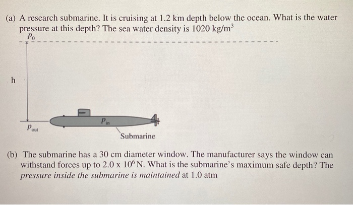 Solved (a) A research submarine. It is cruising at 1.2 km | Chegg.com