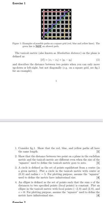 Solved The taxicab metric (also known as Manhattan distance) | Chegg.com