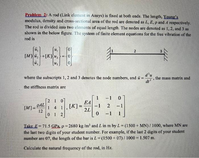 Solved Problem 2: A rod (Link element in Ansys) is fixed at | Chegg.com