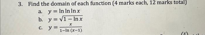 3. Find the domain of each function ( 4 marks each, | Chegg.com