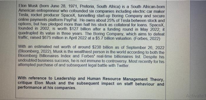 Elon Musk (born June 28, 1971, Pretoria, South | Chegg.com