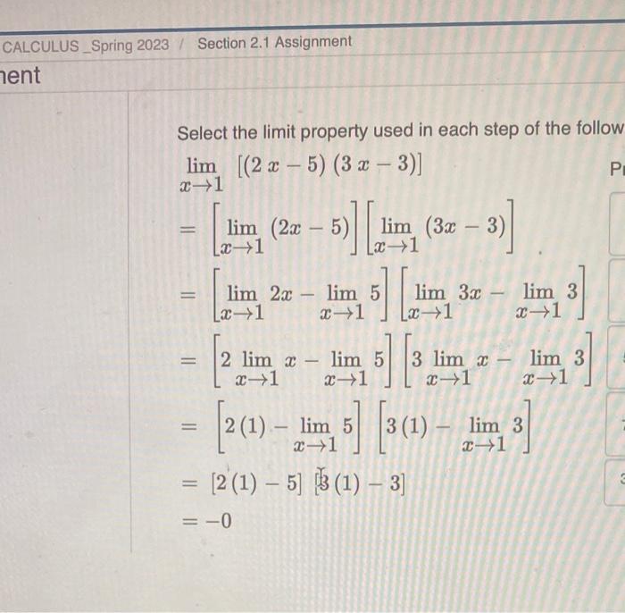 Solved Select the limit property used in each step of the | Chegg.com