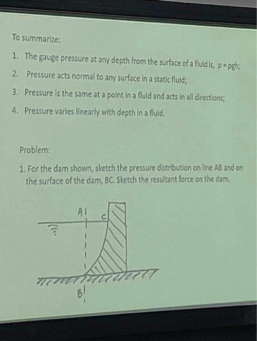 Solved To summarize: 1. The gauge pressure at any depth from | Chegg.com