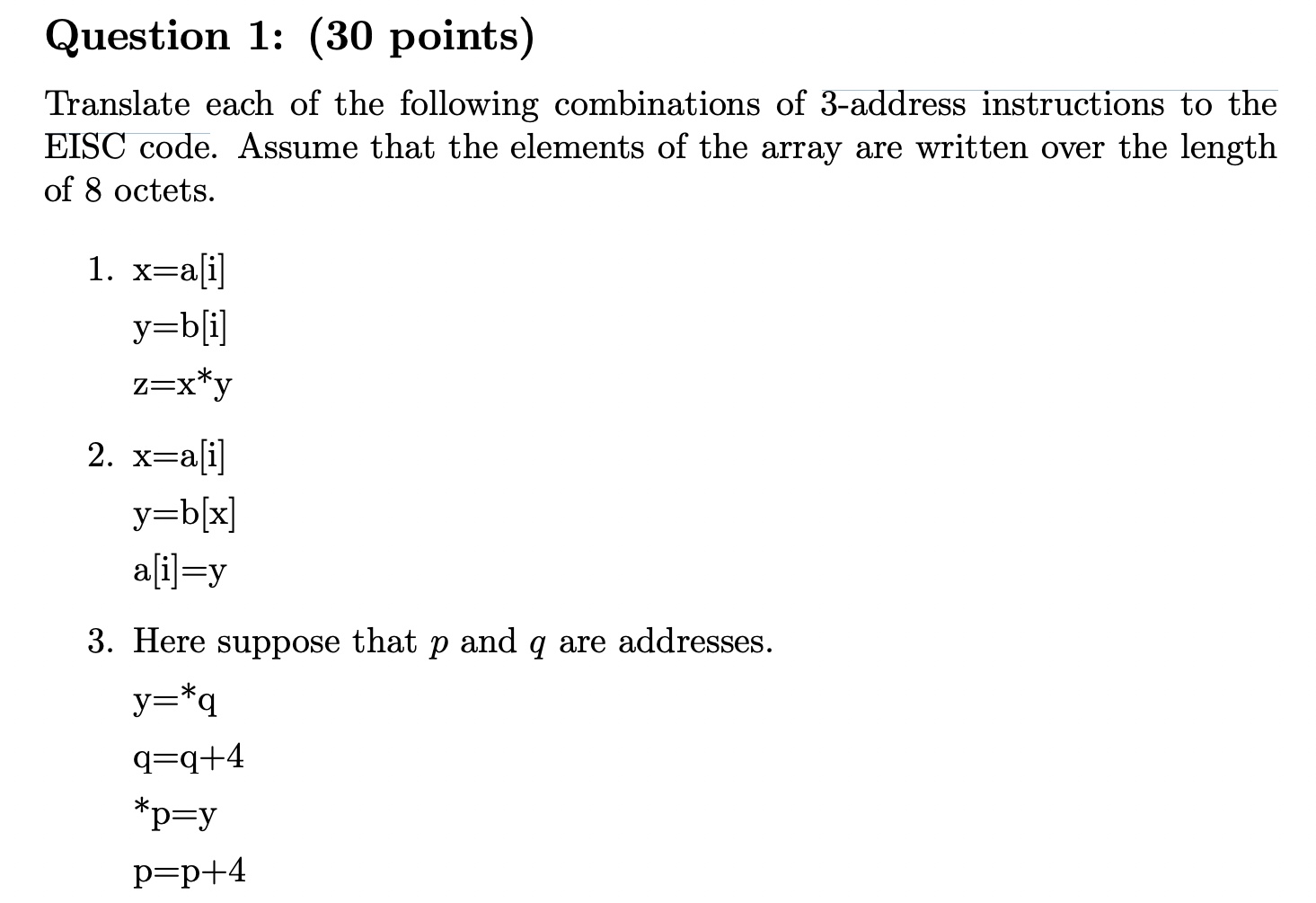 Solved Question 1: (30 ﻿points)Translate each of the | Chegg.com