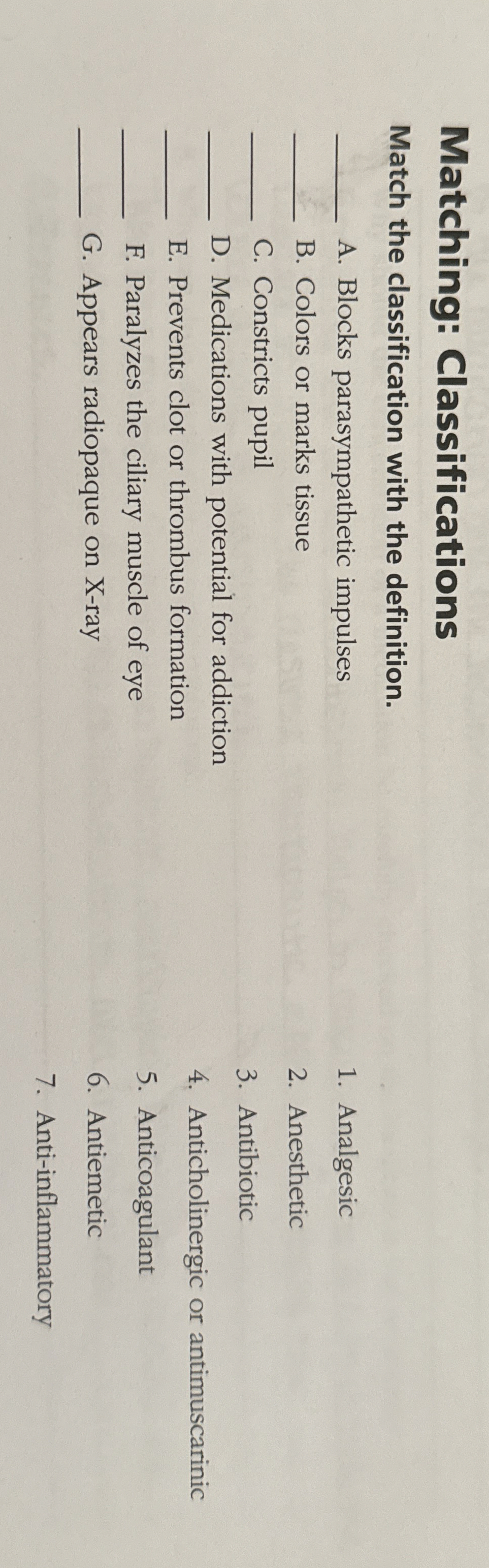 Solved Matching: ClassificationsMatch the classification | Chegg.com