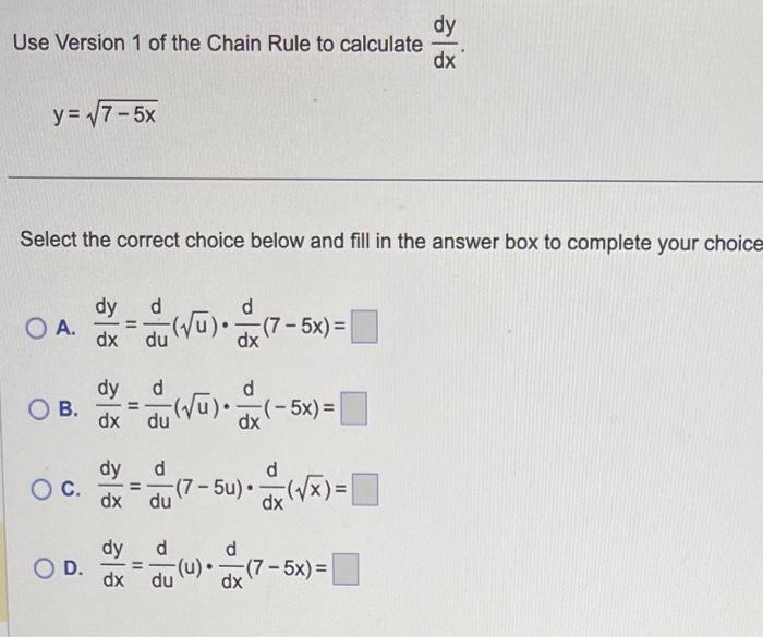 Solved Use Version 1 of the Chain Rule to calculate dxdy. | Chegg.com