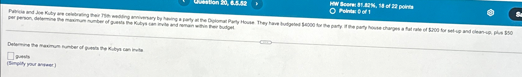 Solved Question 20, 6.5 .52HW Score: 81.82%,18 ﻿of 22 | Chegg.com