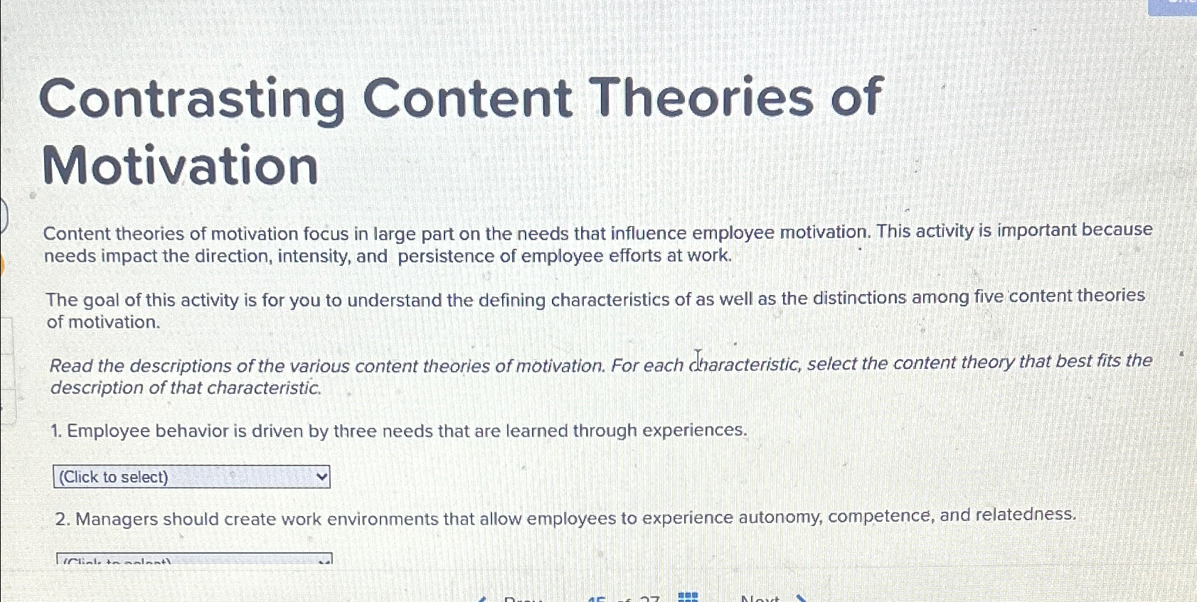 Solved Contrasting Content Theories of MotivationContent | Chegg.com