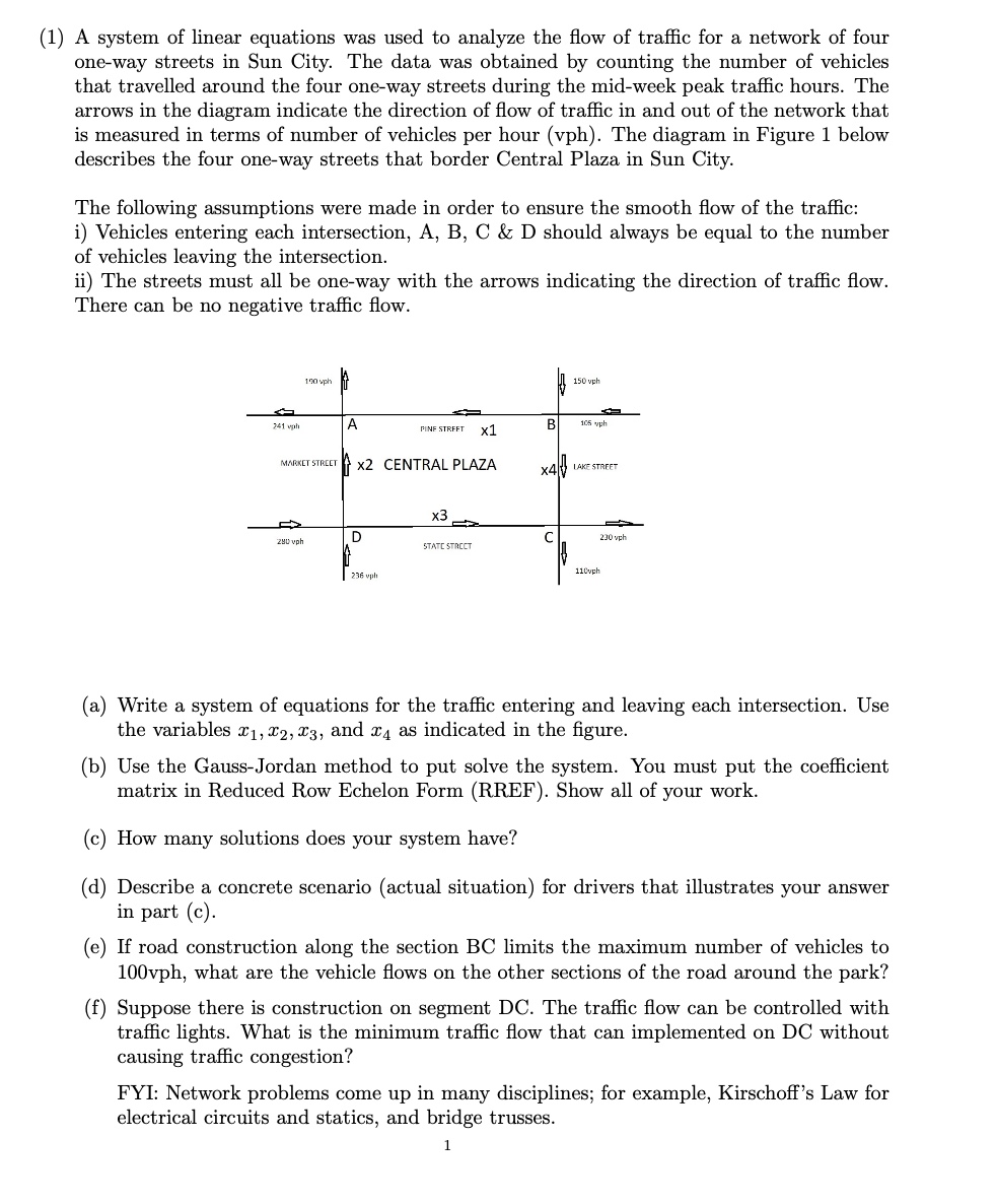 Solved (1) ﻿A system of linear equations was used to analyze | Chegg.com
