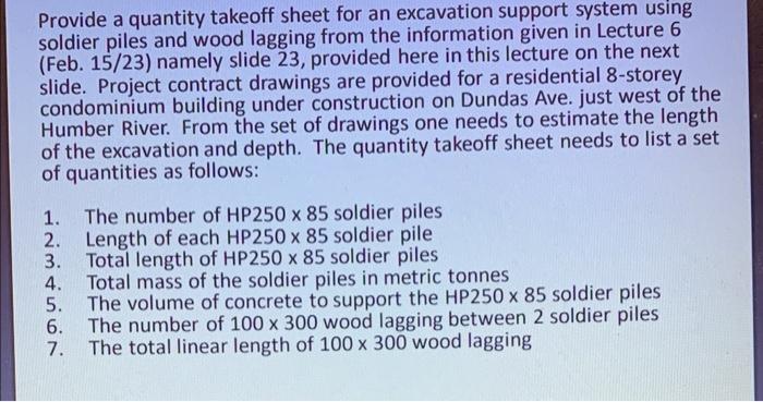 Provide a quantity takeoff sheet for an excavation | Chegg.com