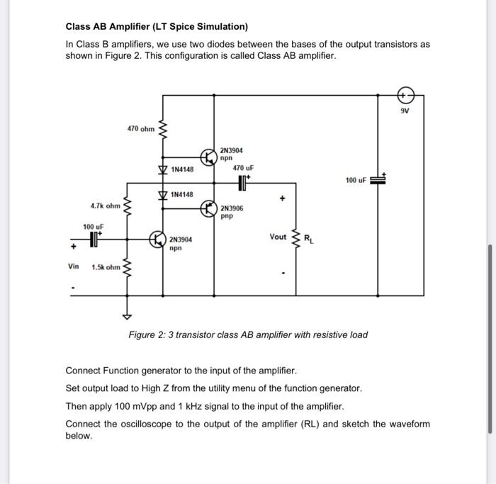 Solved Class AB Amplifier (LT Spice Simulation) In Class B | Chegg.com
