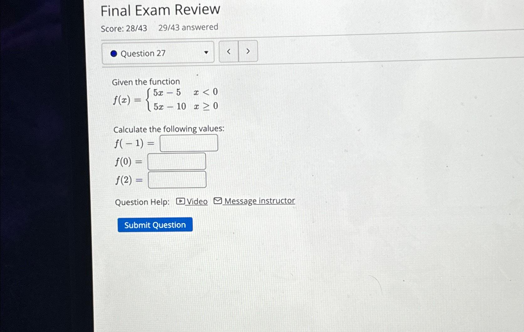 Solved Final Exam ReviewScore: 28/43 29/43 ﻿answeredGiven | Chegg.com