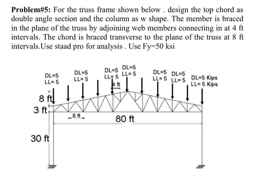 Solved Problem#5: For the truss frame shown below . ﻿design | Chegg.com