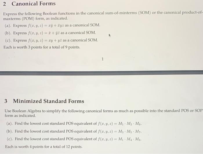 Solved Express The Following Boolean Functions In The