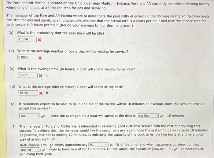 Solved The Fore and Aft Marina is located on the Ohio River | Chegg.com