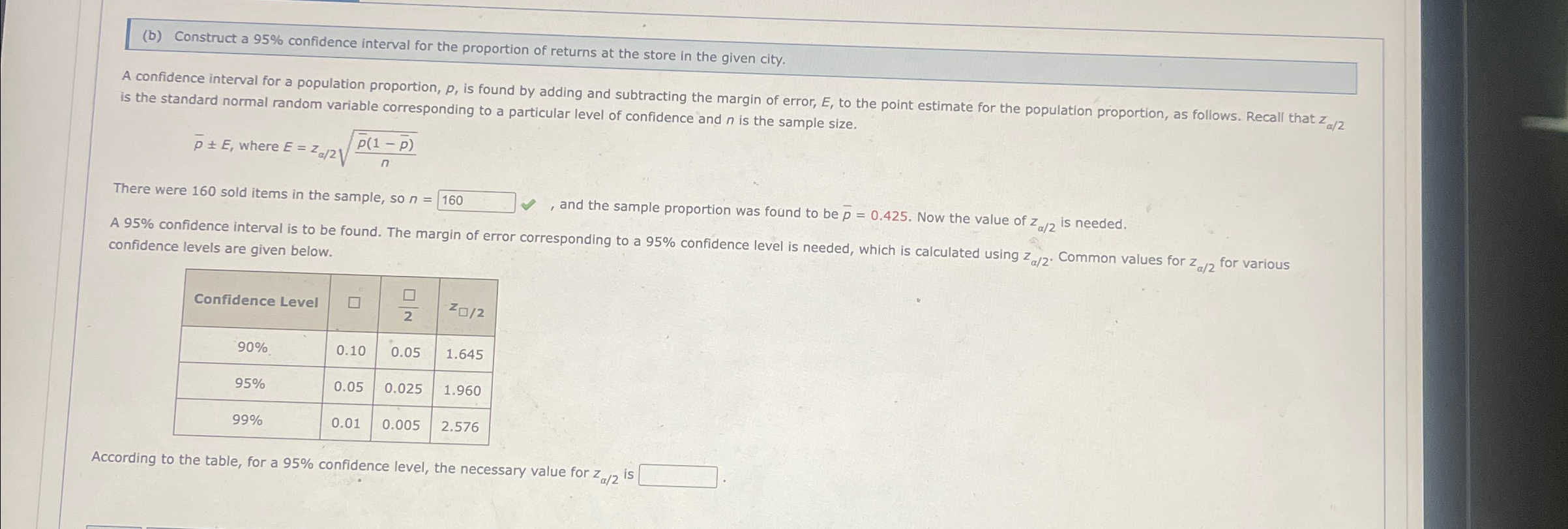 Solved (b) ﻿Construct a 95% ﻿confidence interval for the | Chegg.com
