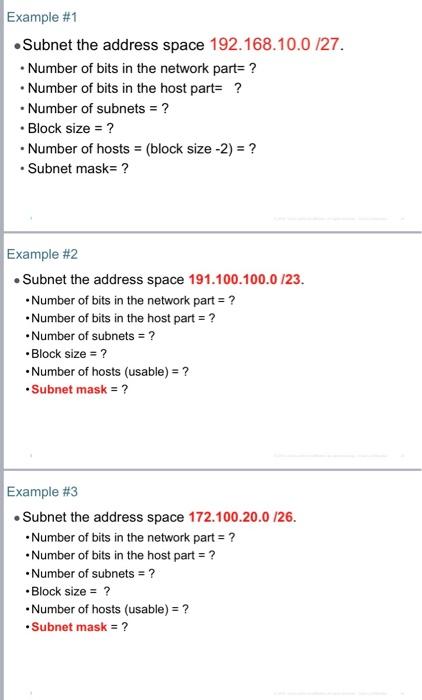 Solved Example \#1 - Subnet the address space | Chegg.com