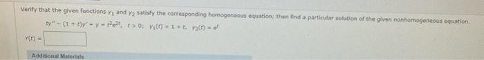 Solved Verify that the given functions Y. and Y2 satisfy | Chegg.com