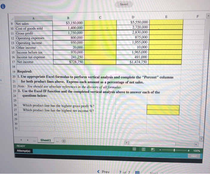 Solved Excel SIM: Perform Vertical Analysis 1. Use vertical | Chegg.com
