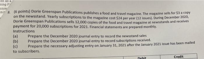 Solved sh as a hing onm ni" 8. (6 points) Dorie Greenspan | Chegg.com