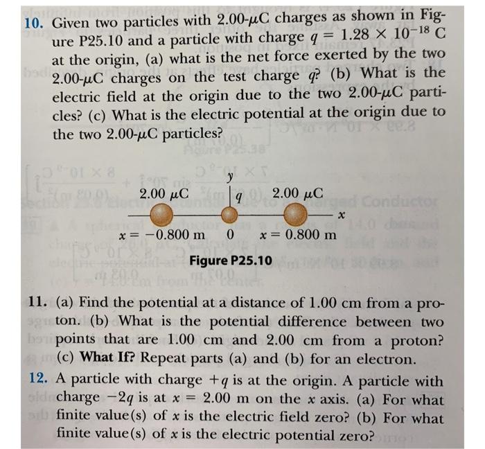 Solved 10. Given two particles with 2.00-uC charges as shown | Chegg.com