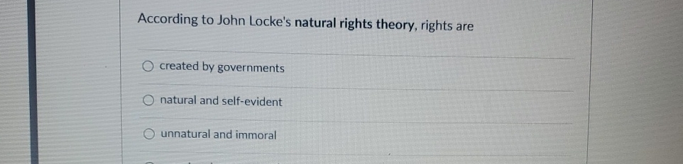 Solved According to John Locke's natural rights theory, | Chegg.com