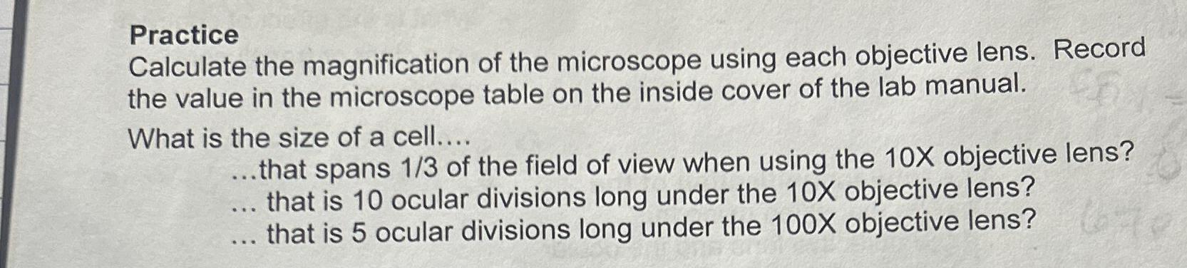 Solved PracticeCalculate the magnification of the microscope | Chegg.com