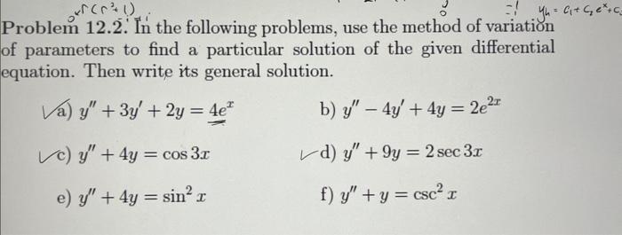 Solved Problem 12.2. In the following problems, use the | Chegg.com