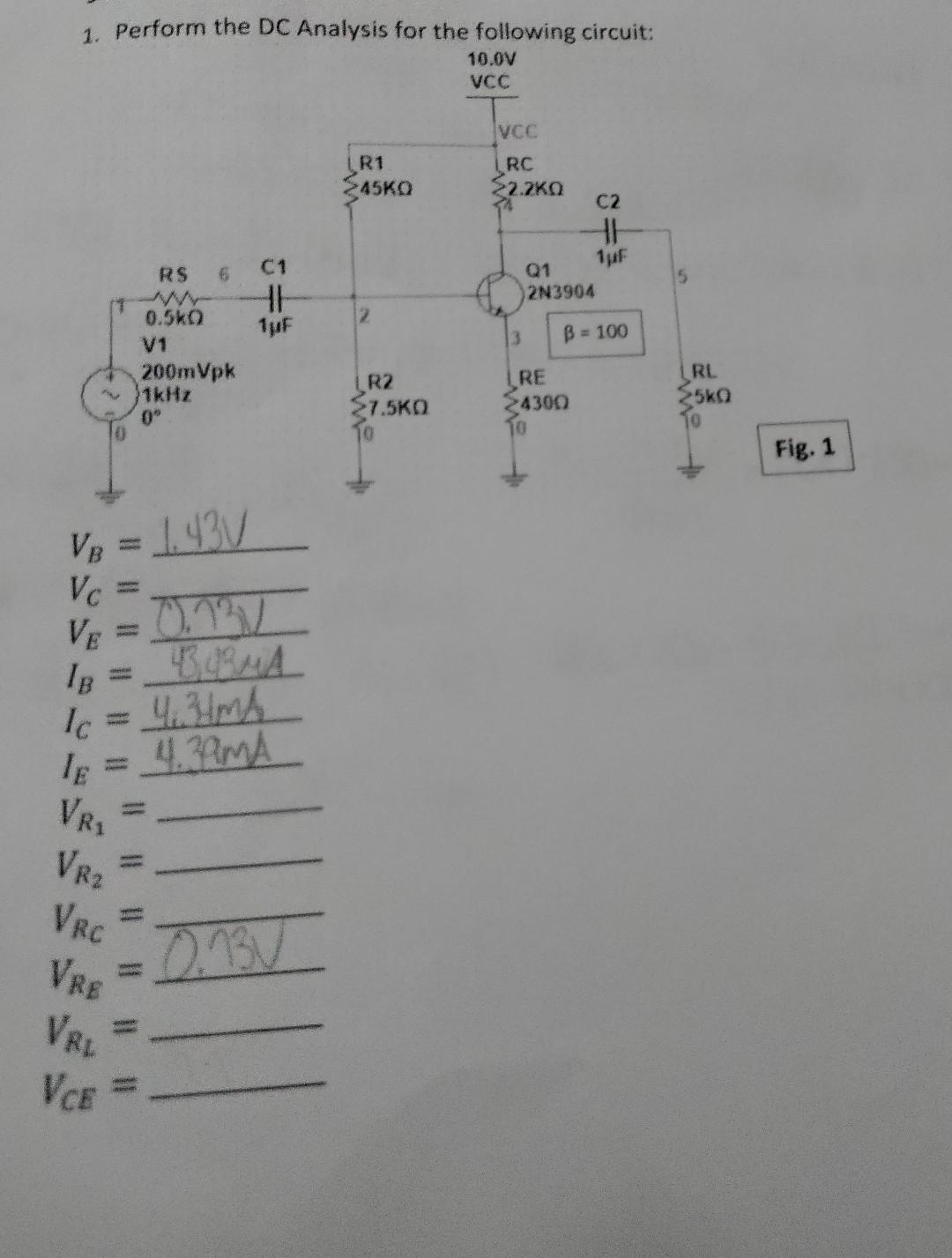 Solved 1. Perform the DC Analysis for the following circuit: | Chegg.com