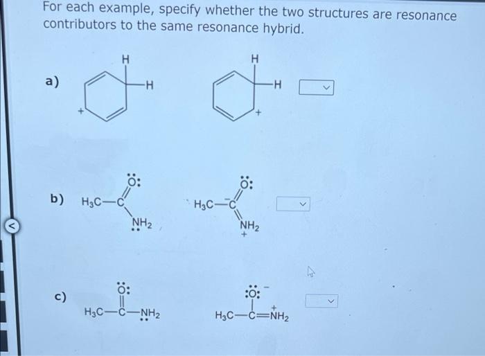 Solved For each example, specify whether the two structures | Chegg.com
