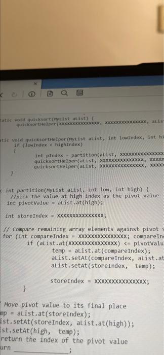 Solved keo X tatic void quicksort (MyList aList) { } QE | Chegg.com