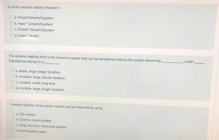 Solved In multi machine stability system = a. | Chegg.com
