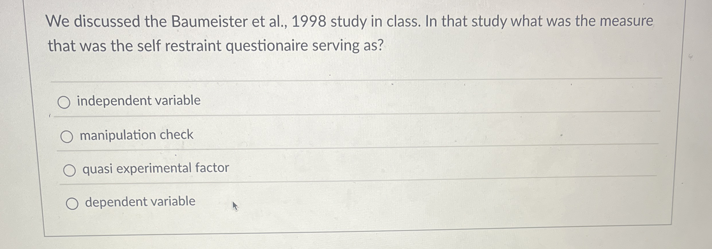Solved We discussed the Baumeister et al., 1998 ﻿study in | Chegg.com