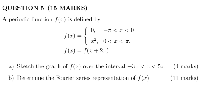 Solved QUESTION 5 (15 ﻿MARKS)A periodic function f(x) ﻿is | Chegg.com
