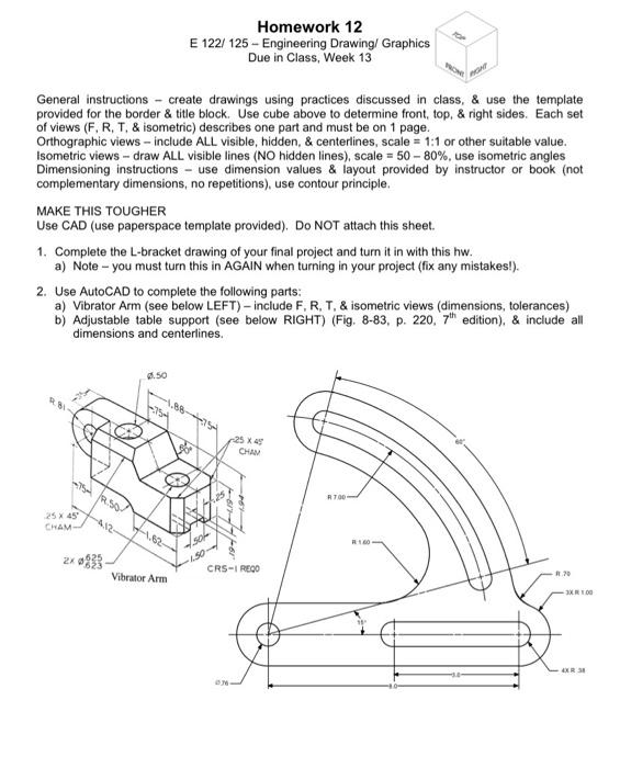 Homework 12 E 122/ 125 - Engineering Drawing/ | Chegg.com